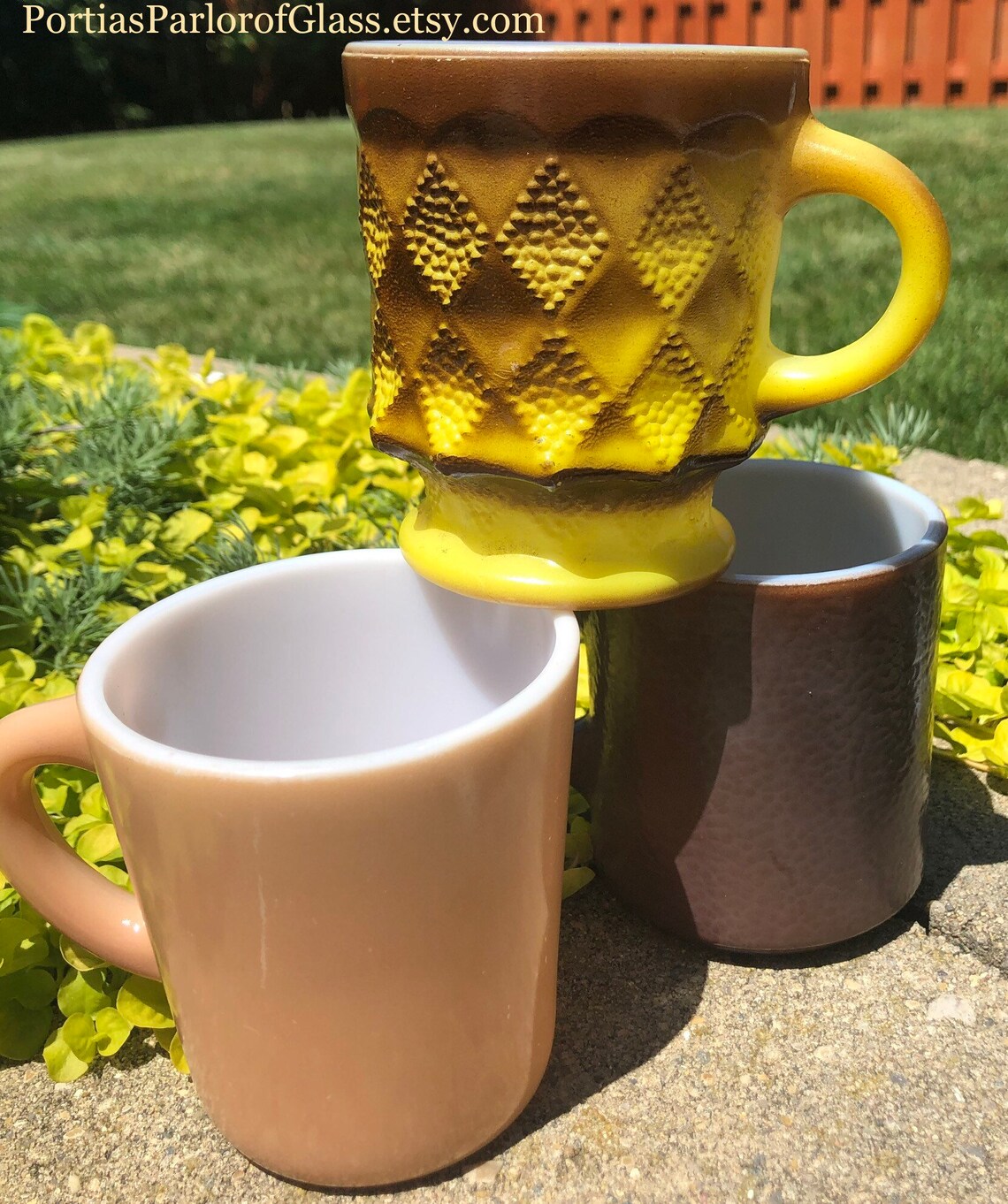 MCM Set of 3 Autumn Colors Milk Glass Mugs - Etsy