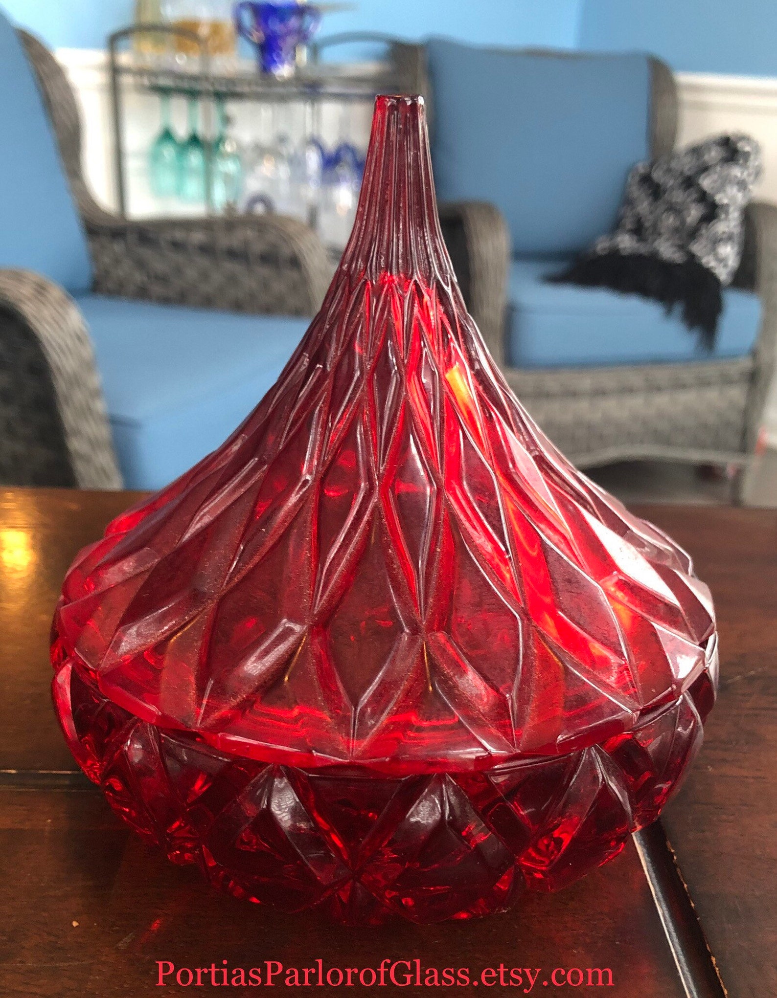 Vintage Red Cut Crystal Decorative Dish - Etsy