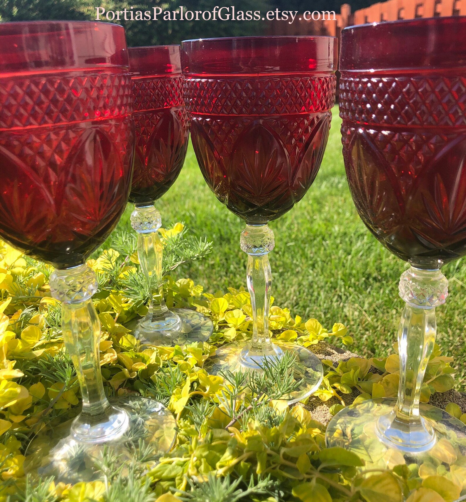 Vintage Set of Four Antique Ruby Glass Stemware - Etsy