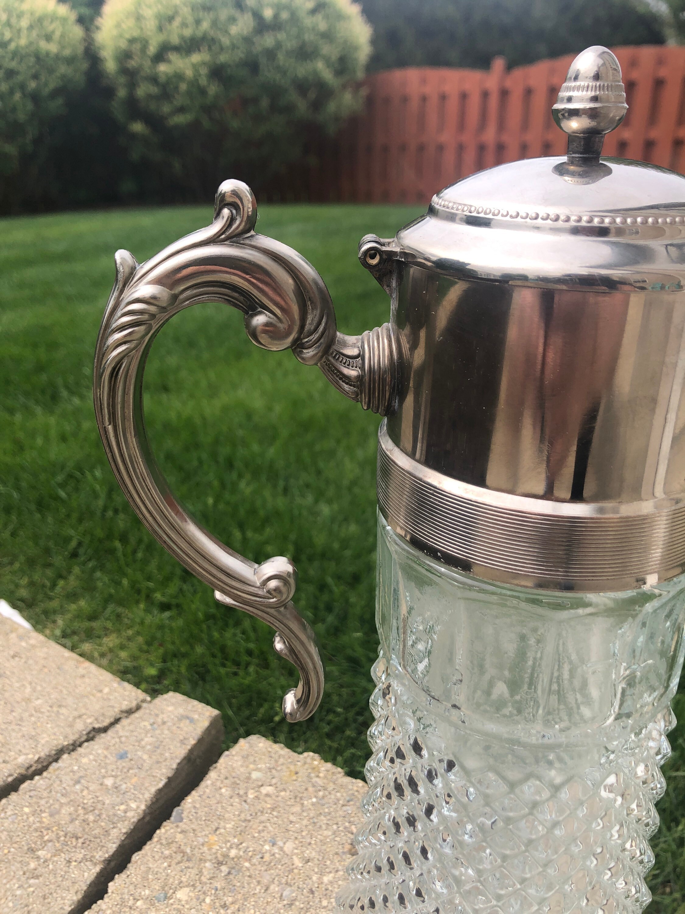 Eales of Sheffield “1779” Large Diamond Point Glass & Silver Plated Top ...