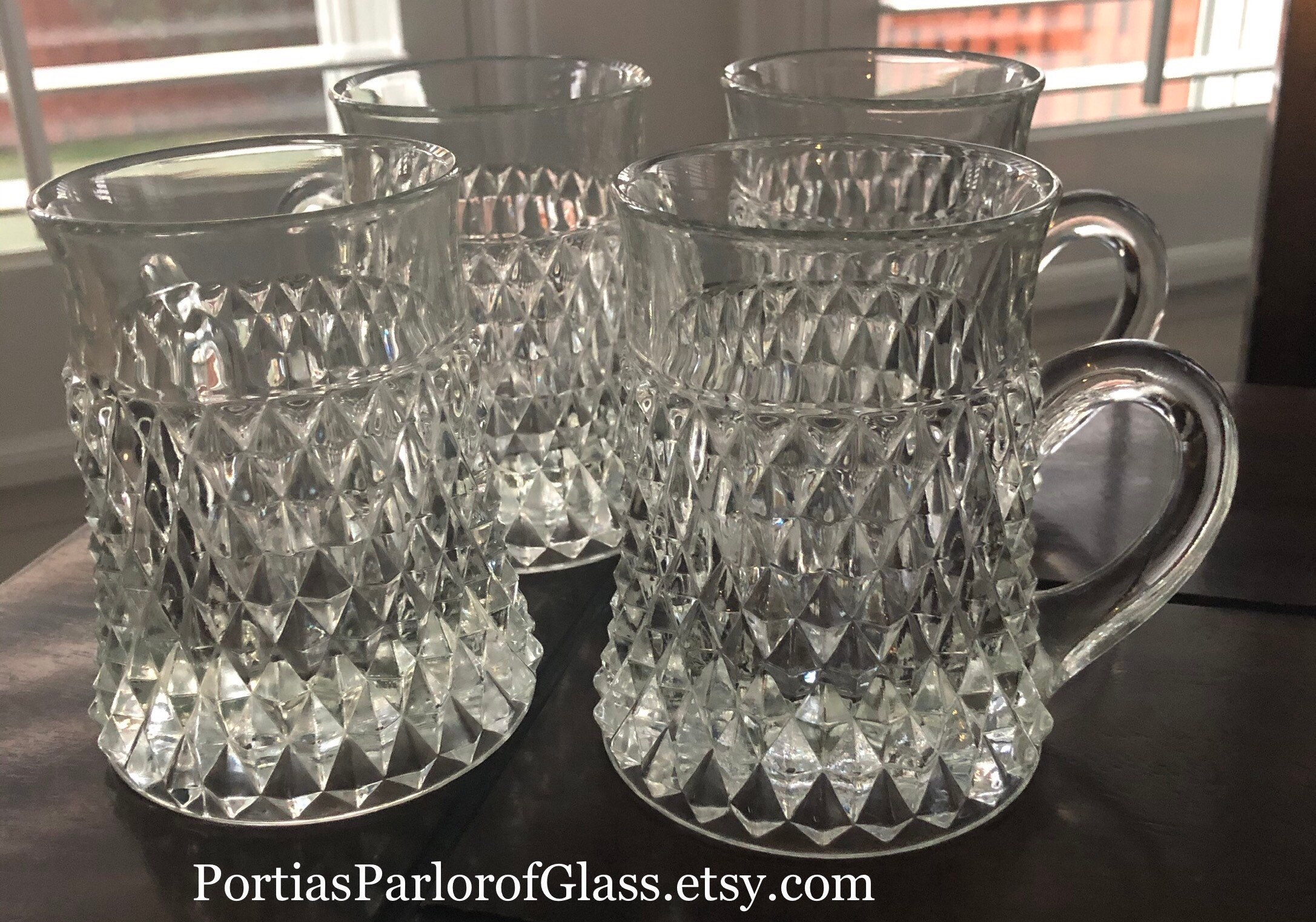Set of Four 4 Diamond Point Glass Mugs - Etsy