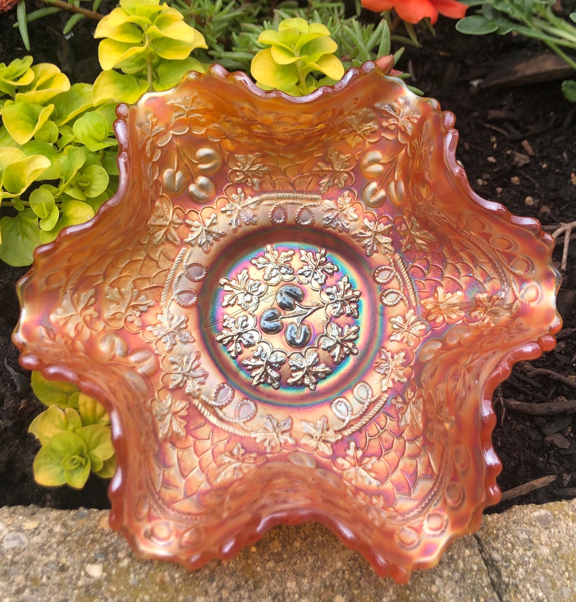 1914 Fenton cherry Chain Marigold Carnival Glass 6 Berry - Etsy