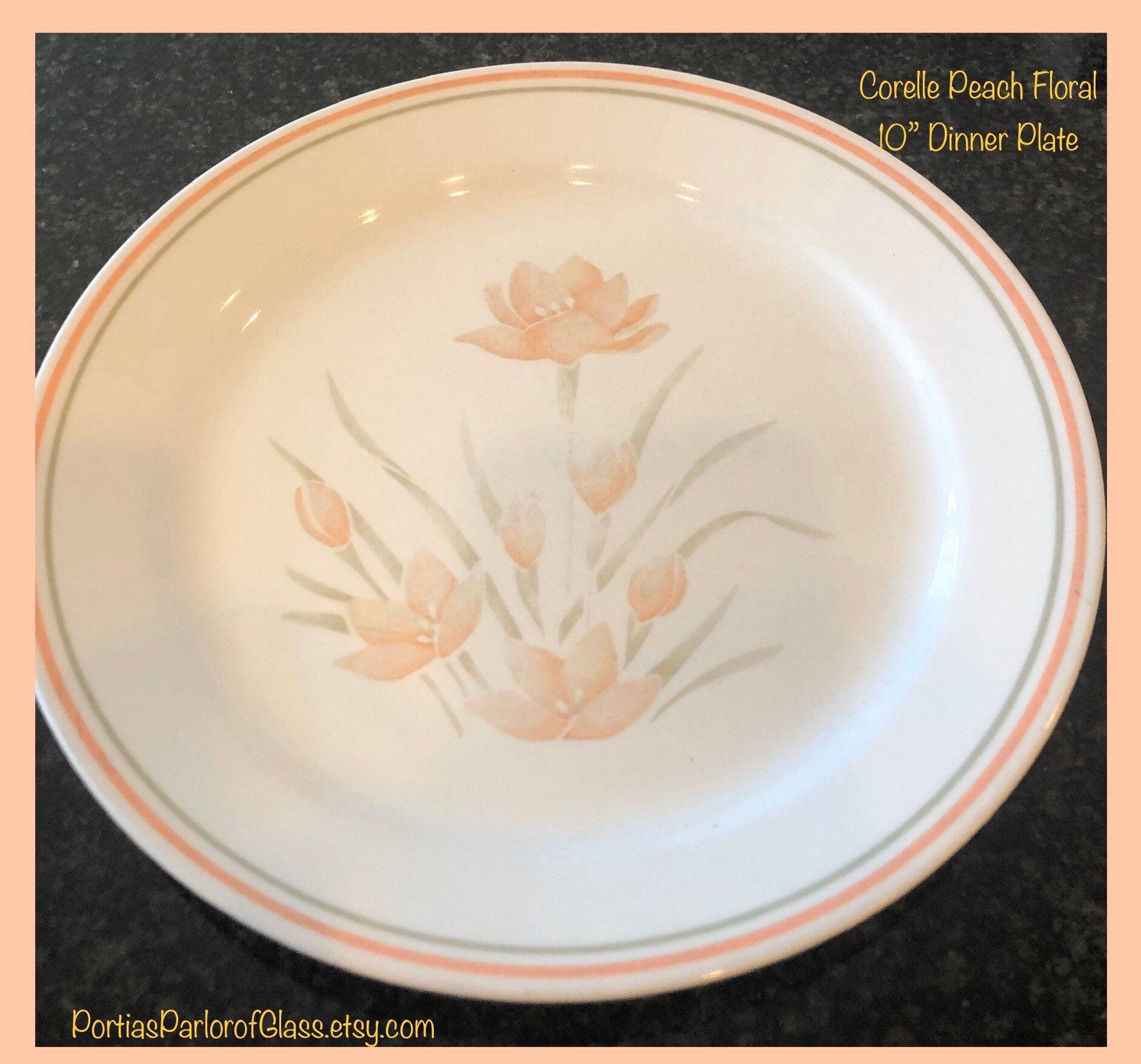 1980s Set of Two 2 Corelle Peach Floral 10 Plates | Etsy India
