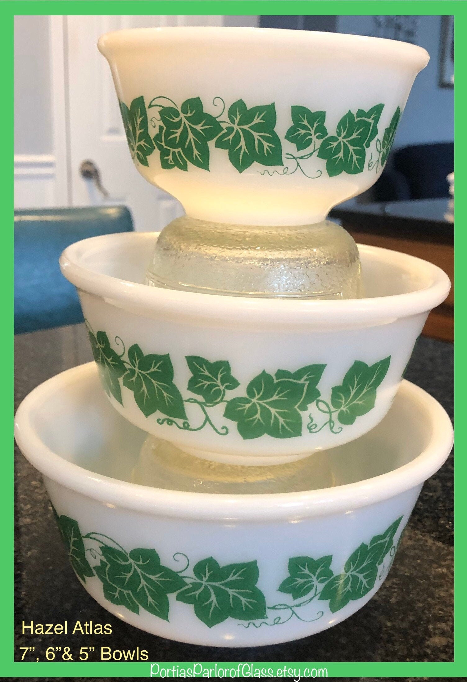 Kitchen & Dining Dining & Serving 1950s Hazel Atlas Ivy Milk Glass ...