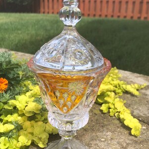 Vintage Amber Cut to Clear Crystal Glass Compote With Lid - Etsy