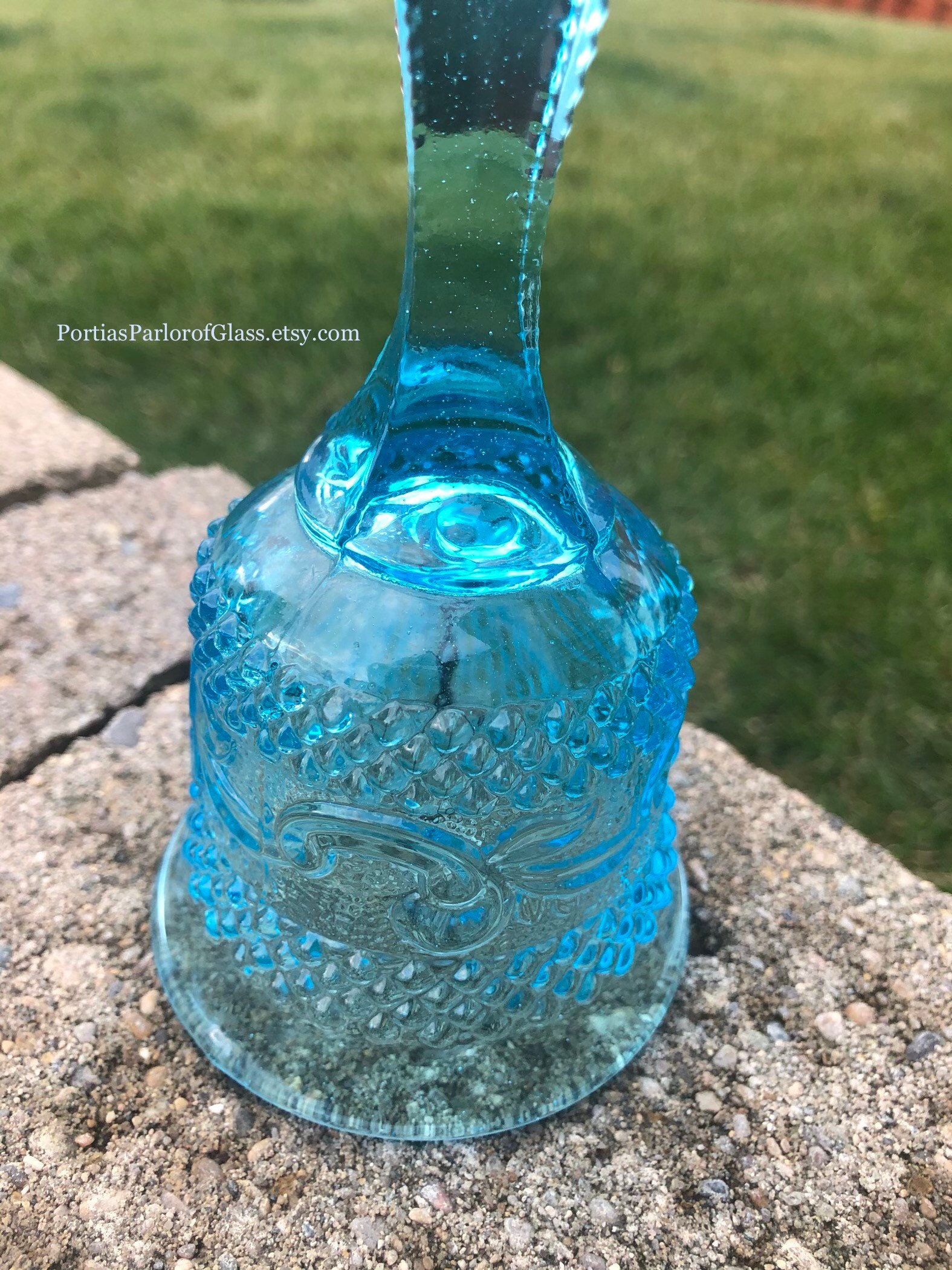Vintage Aqua Glass Fenton Scroll Bell - Etsy