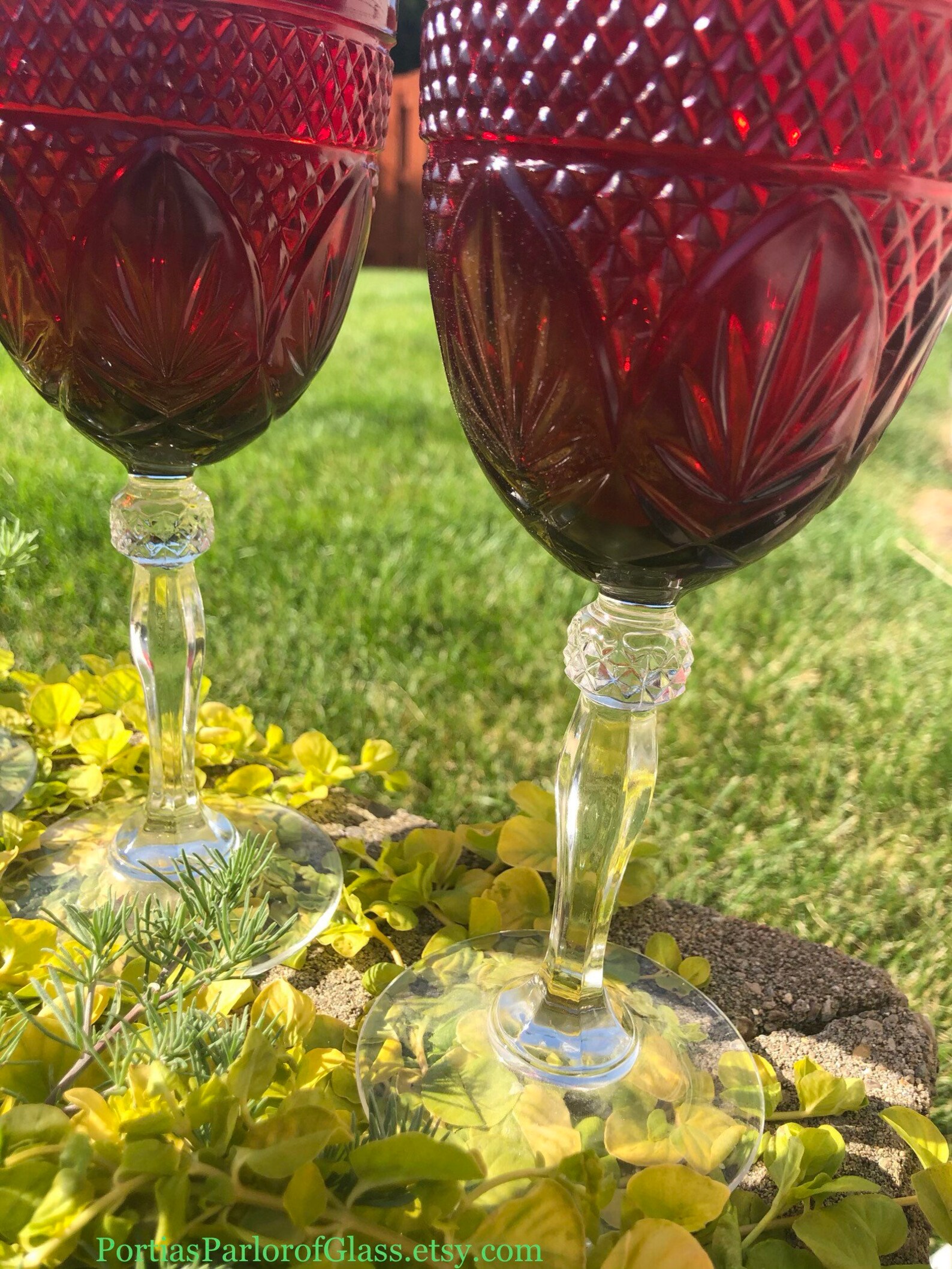 Vintage Set of Four Antique Ruby Glass Stemware - Etsy