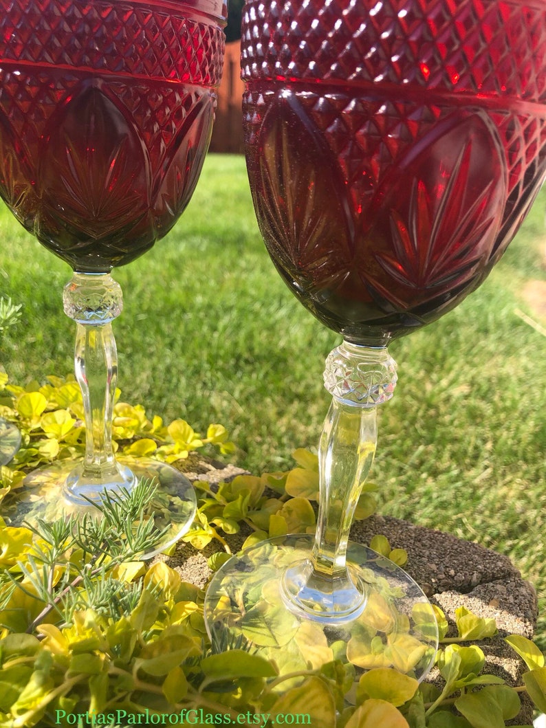 Vintage Set of Four Antique Ruby Glass Stemware - Etsy