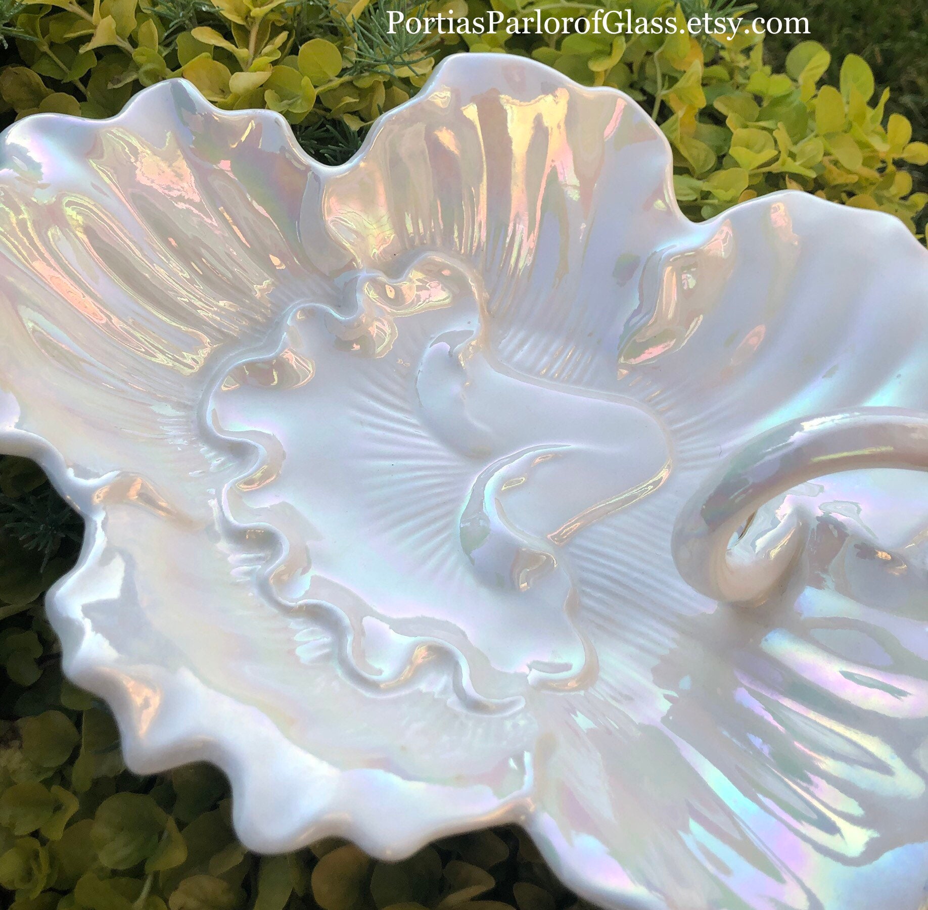 Vintage White Iridescent Handled Leaf Tray - Etsy