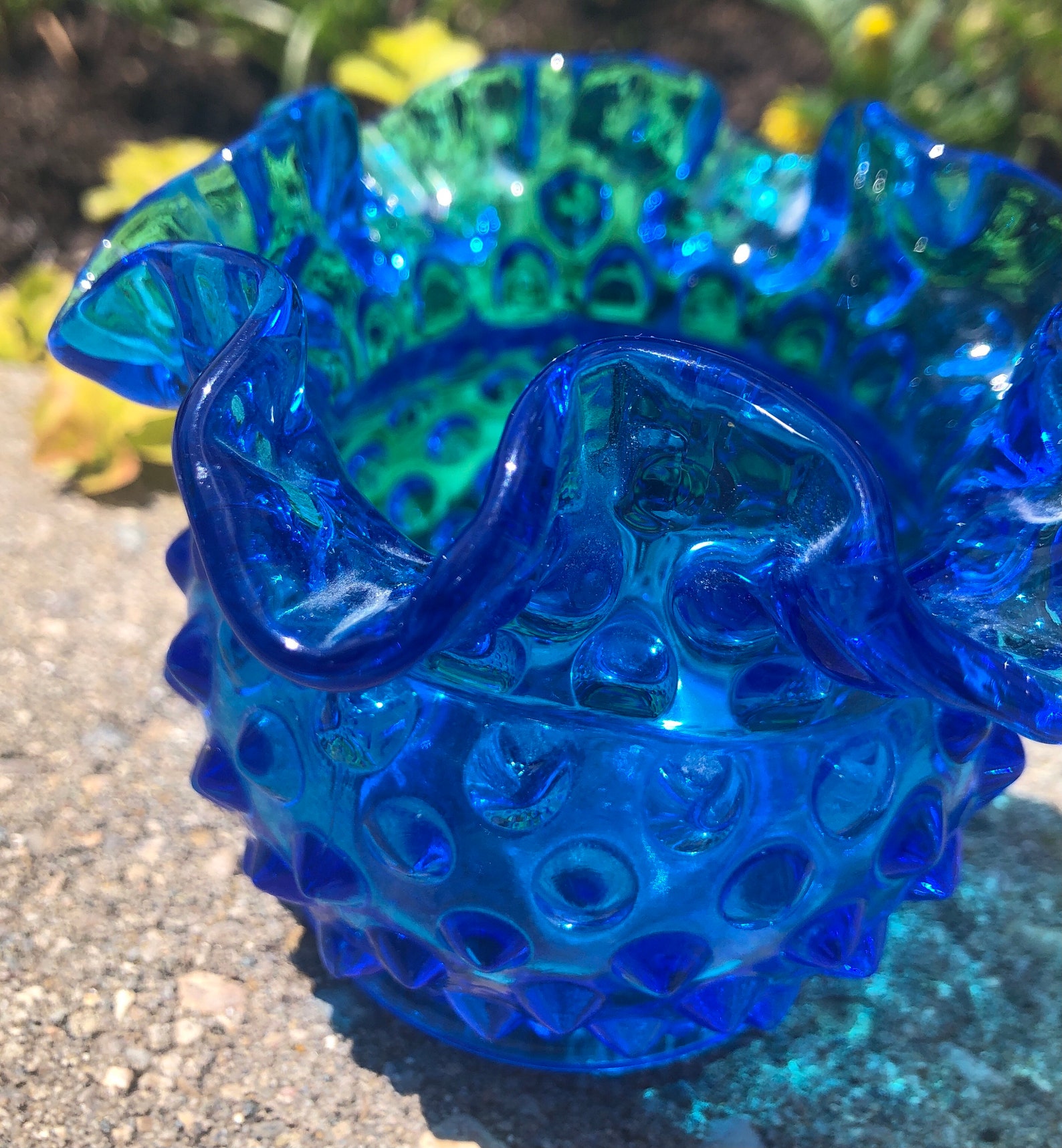 Vintage Fenton Hobnail Blue Glass Candle Bowl - Etsy