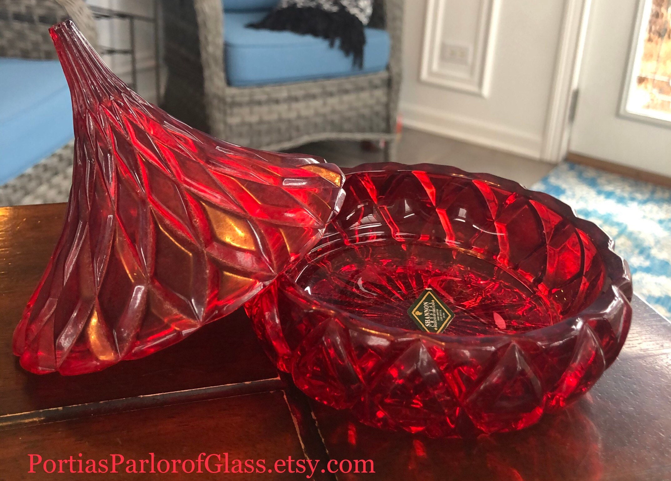 Vintage Red Cut Crystal Decorative Dish - Etsy