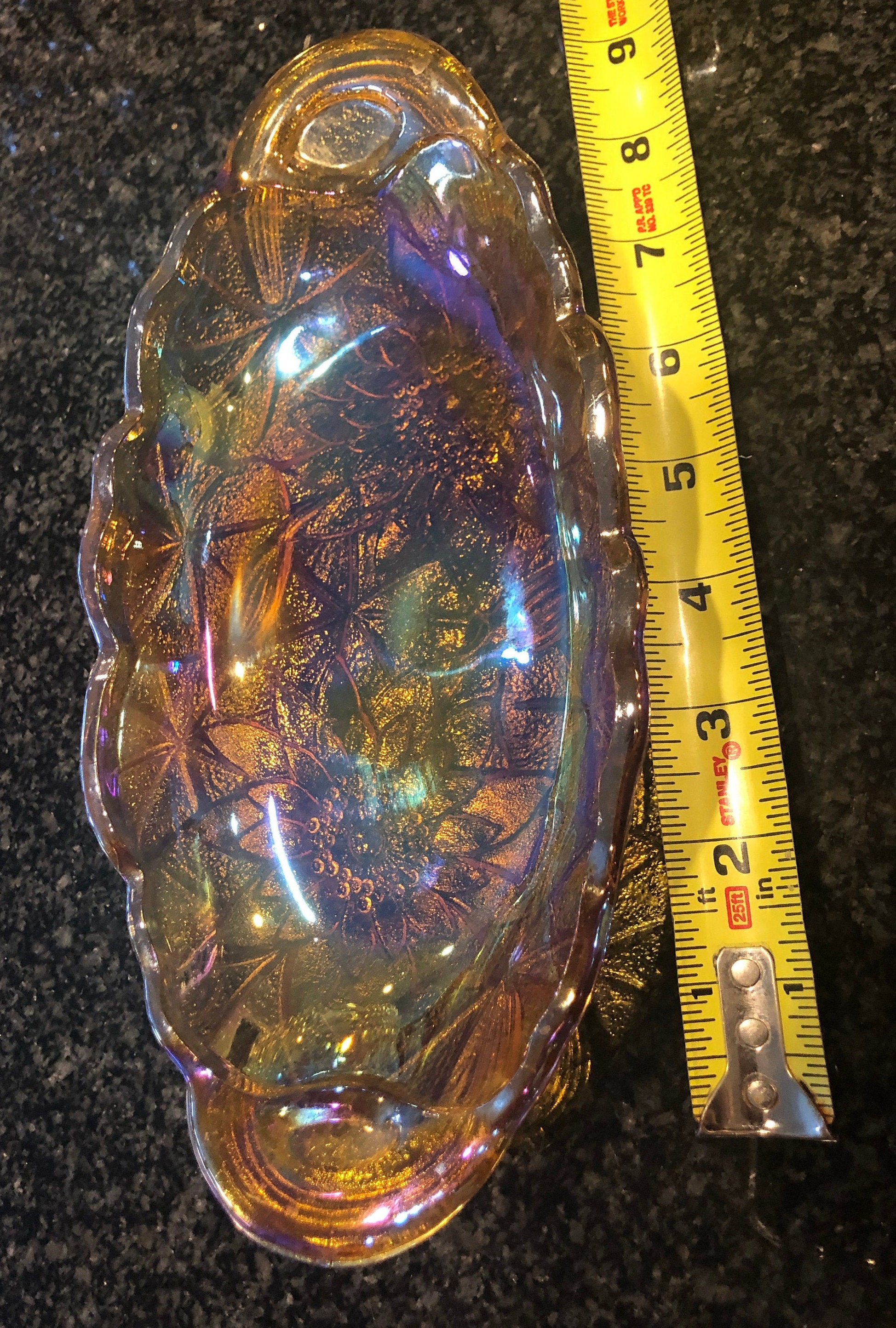 Amber or Marigold Carnival Glass Lily Pons Pickle Dish | Etsy