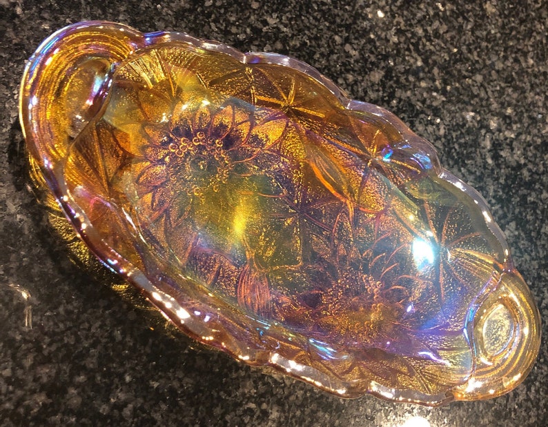 Amber or Marigold Carnival Glass Lily Pons Pickle Dish - Etsy