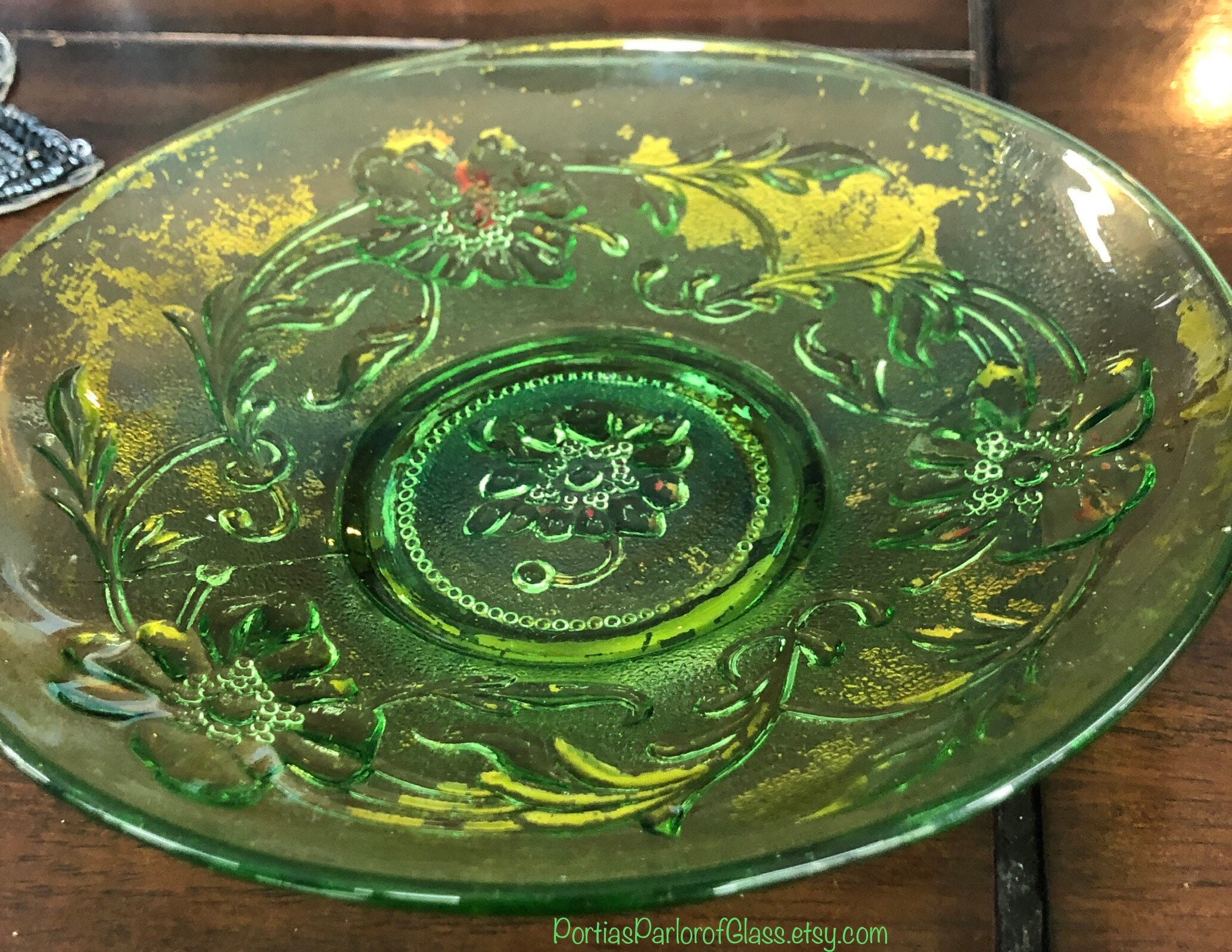 1908 Antique Green Northwoods poppy Goofus Glass Bowl - Etsy
