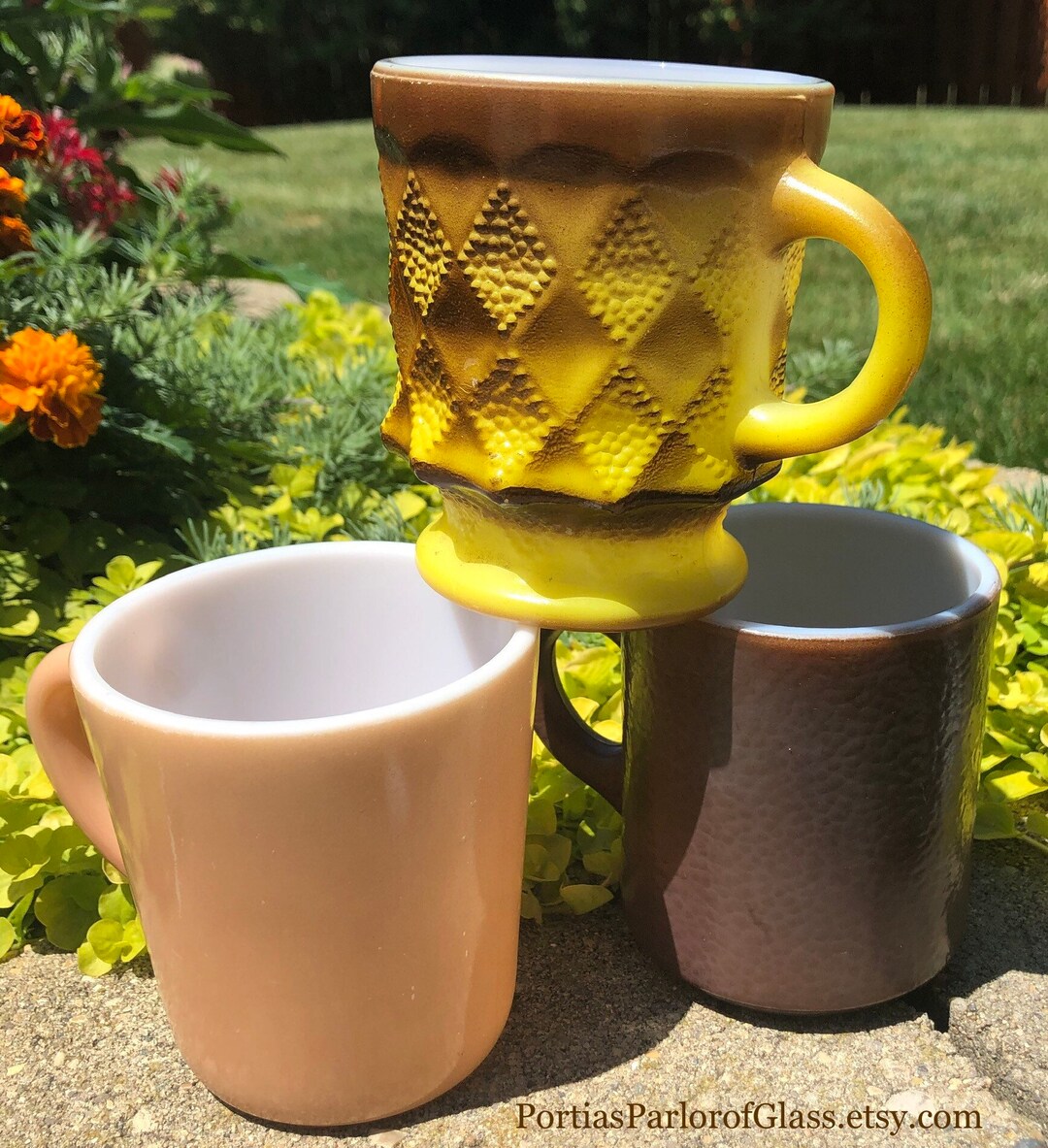 MCM Set of 3 Autumn Colors Milk Glass Mugs - Etsy