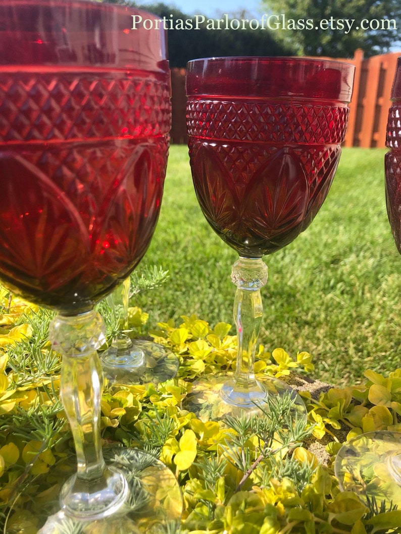 Vintage Set of Four Antique Ruby Glass Stemware - Etsy