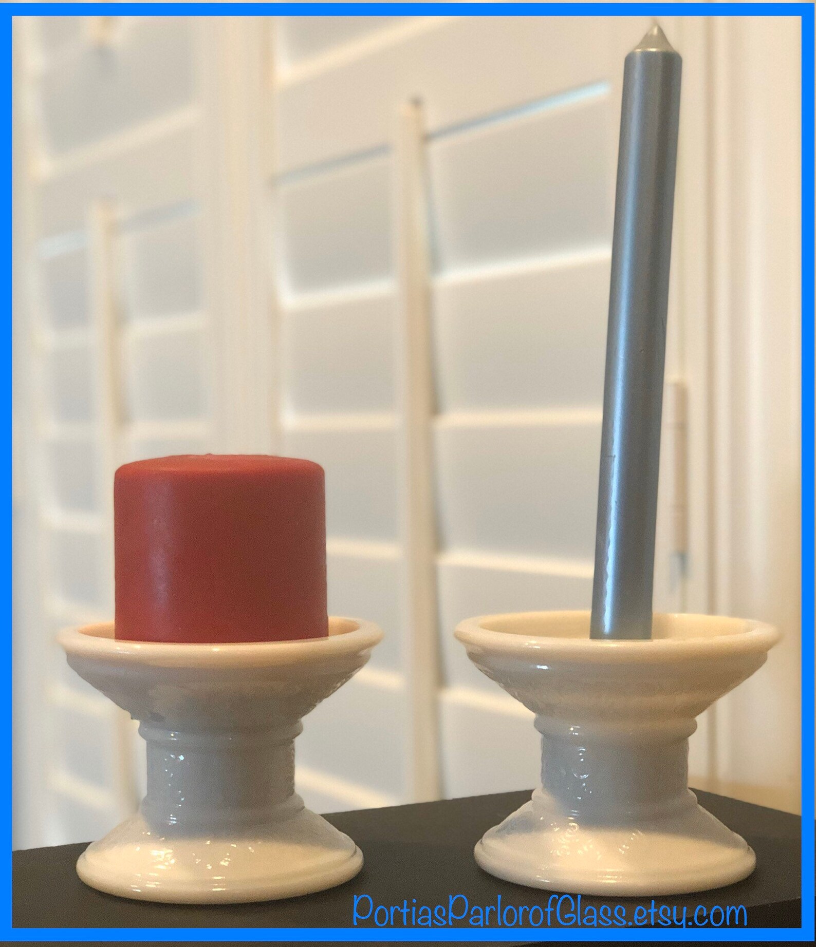 Two 2 Milk Glass Spool Shaped Candle Holders Swirl Curly - Etsy