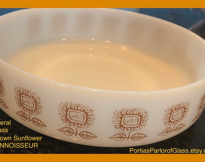 1960s 8” Round Federal Glass Milk Glass Brown Sunflower “connoisseur ...