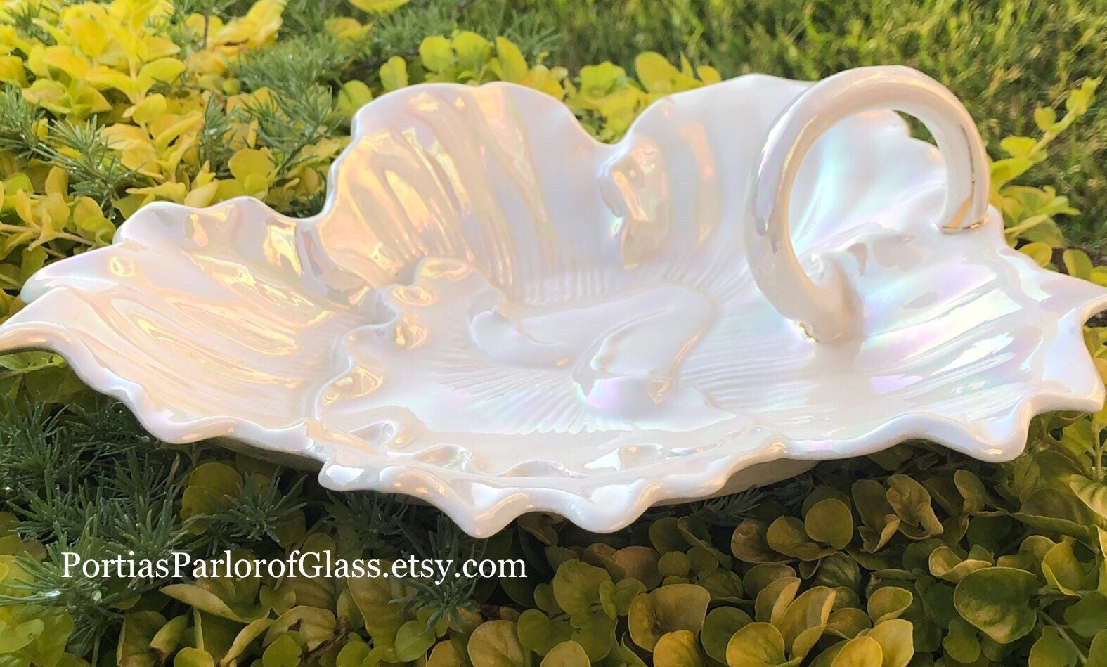 Vintage White Iridescent Handled Leaf Tray - Etsy