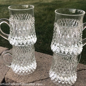 Set of Four (4) Diamond Point Glass Mugs - Etsy