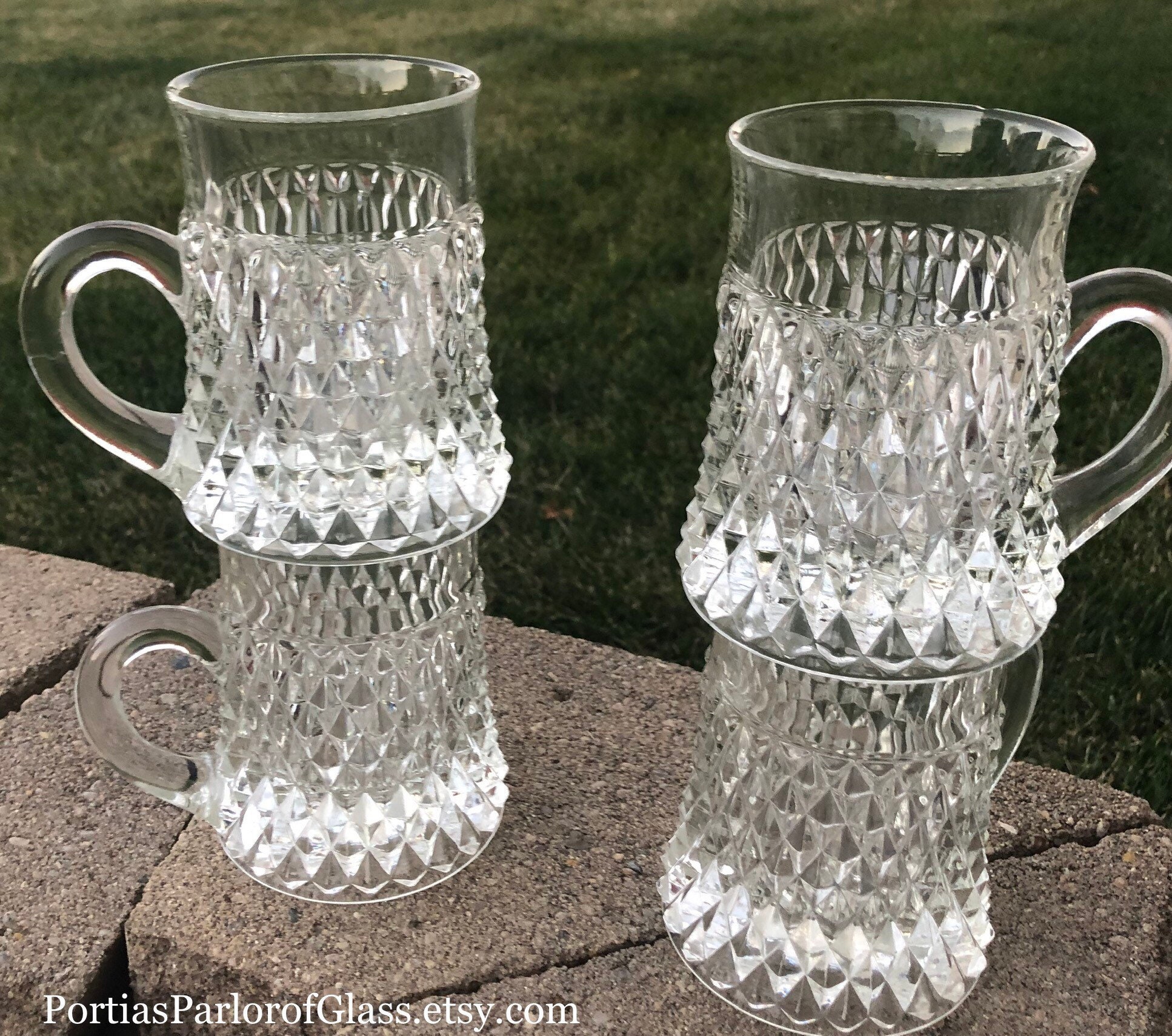 Set of Four 4 Diamond Point Glass Mugs - Etsy