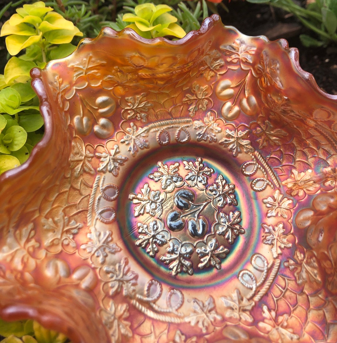 1914 Fenton “cherry Chain” Marigold Carnival Glass 6” Berry Bowl - Etsy