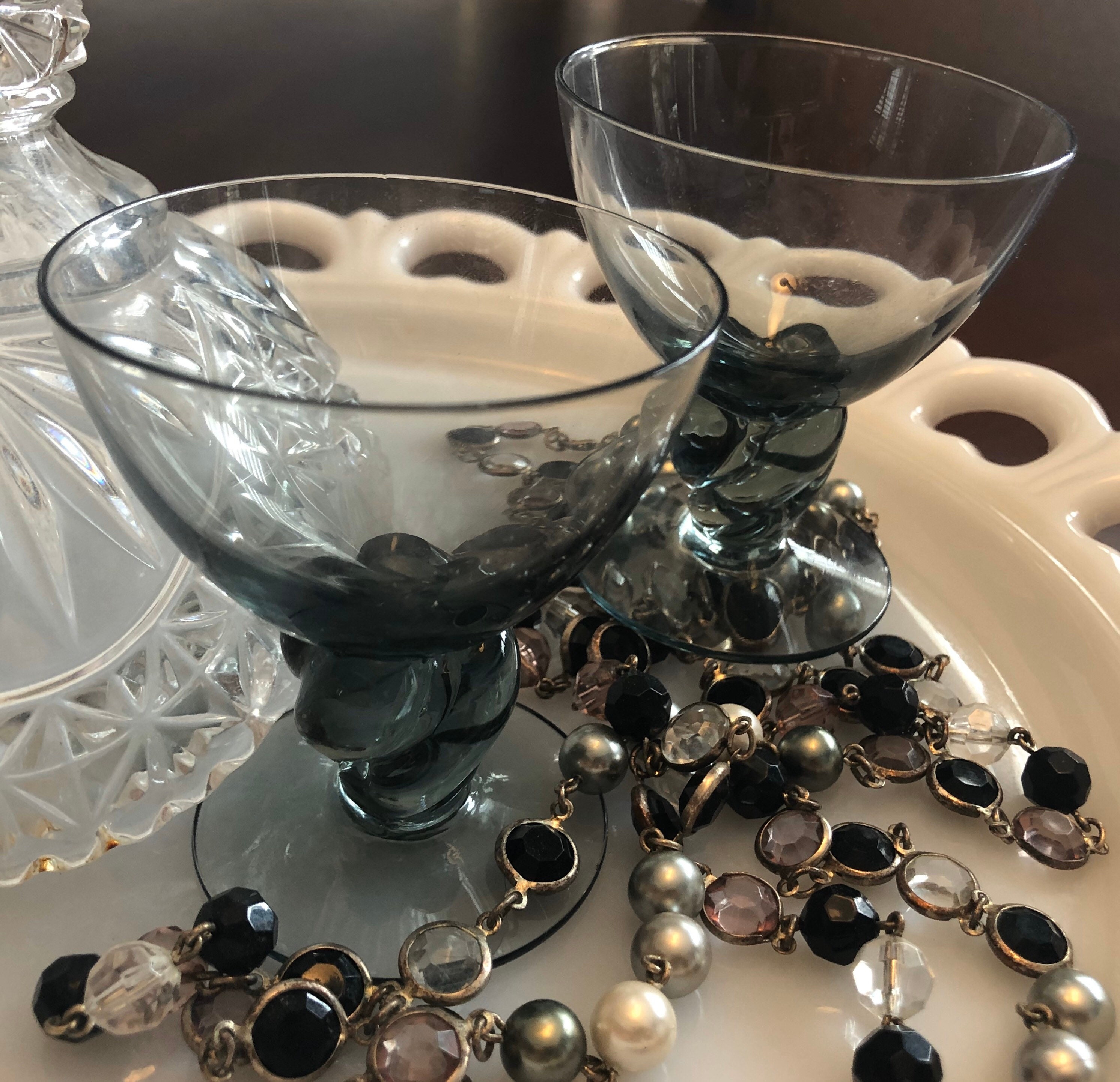 Par de cristal de humo vintage con tallo retorcido vidrio de | Etsy