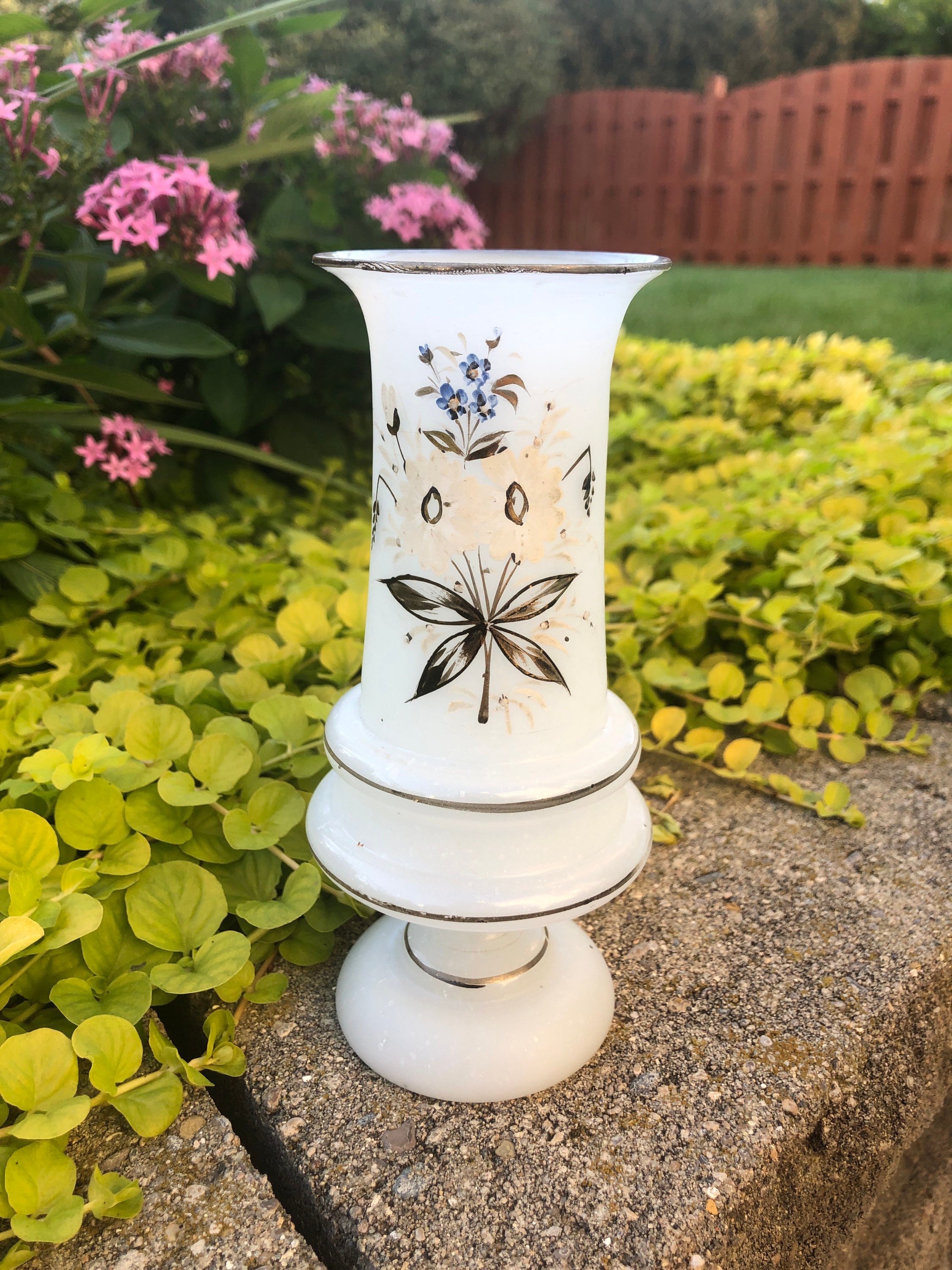 Victorian White Hand-painted Glass Bristol Vase - Etsy