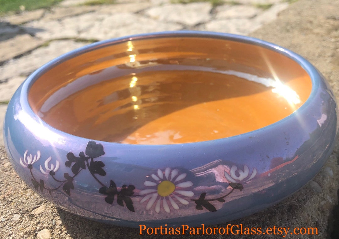 Vintage Blue Lusterware Bowl (orange Interior) - Etsy