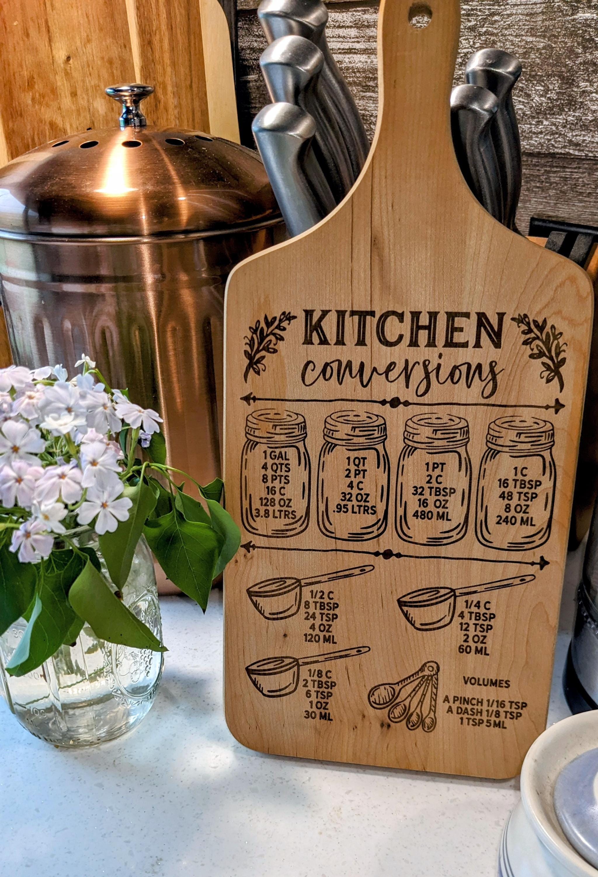 Cute Kitchen Conversion Chart - Kitchen Decor - Cutting Board - Serving ...