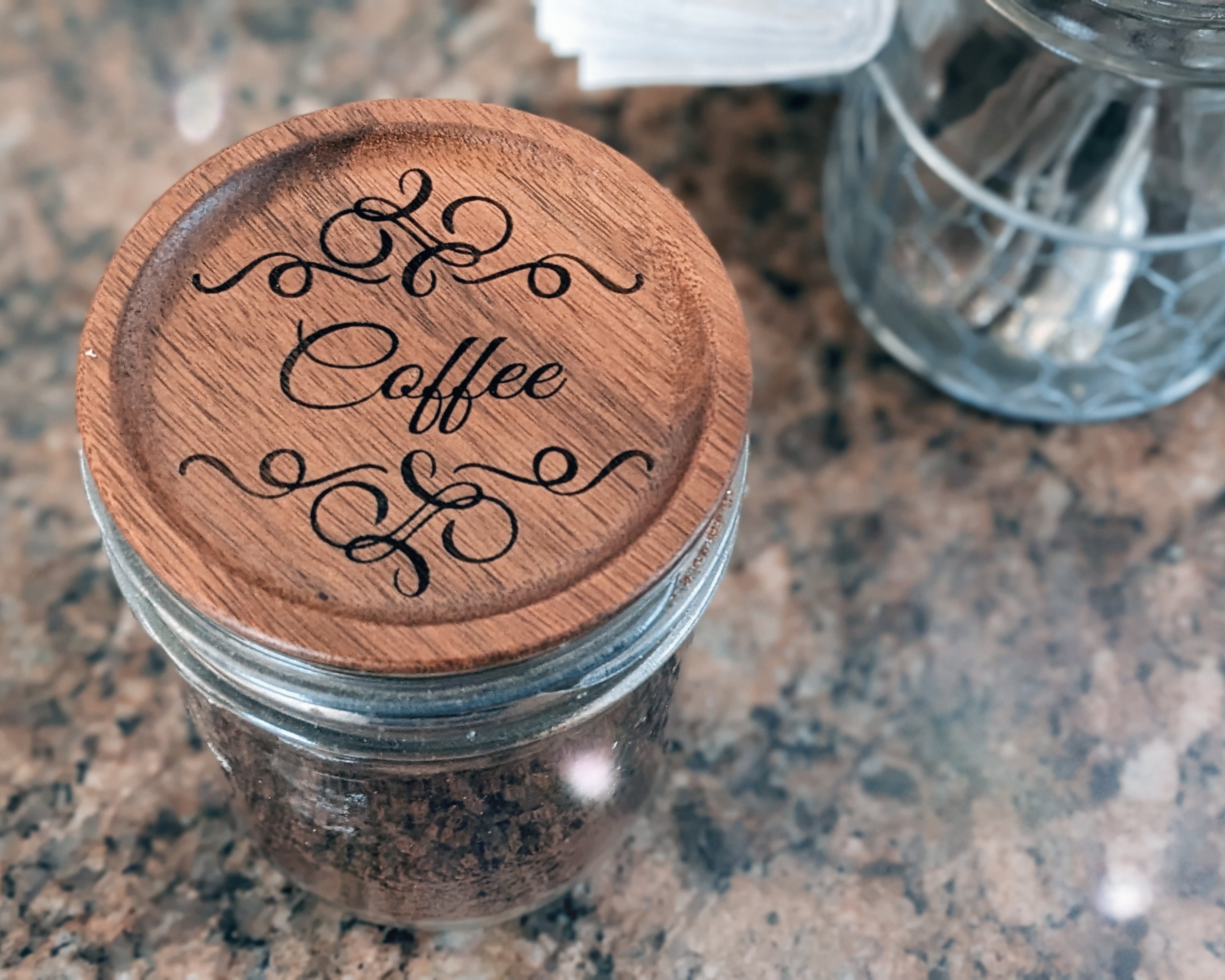 Festive Leaf Designs - Laser Engraved Acacia Wood Mason Jar Lid ...