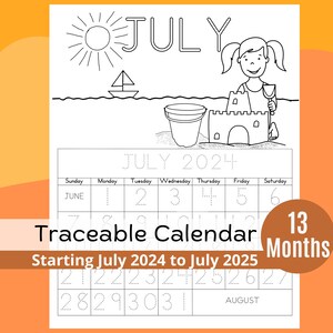 School Year Monthly Calendar for the Year 2024/2025 With Tracing ...