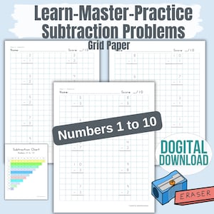 Printable Subtraction Chart & Worksheets Bundle - Kindergarten and 1st ...