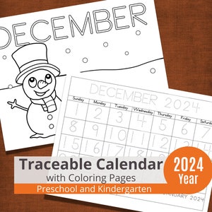 Printable Traceable Kids Calendar 2024 With December 2023 Monthly ...