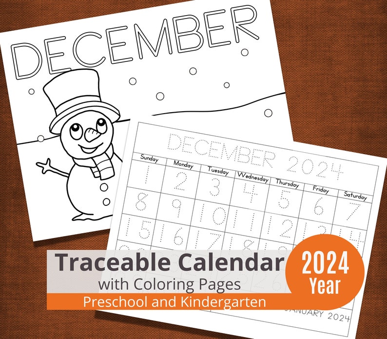 Printable Traceable Kids Calendar 2024 With December 2023 Monthly ...