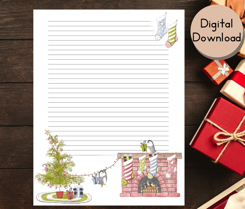 Christmas Stationery Printable Writing Paper With Fireplace Lined Paper ...