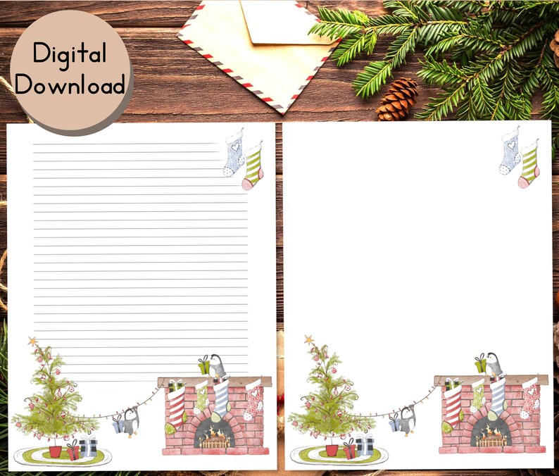 Christmas Stationery Printable Writing Paper With Fireplace Lined Paper ...