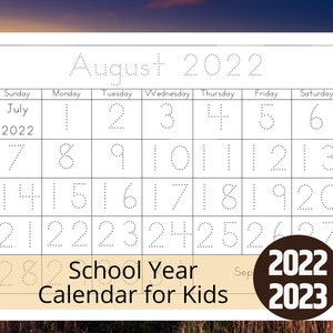 School Year Kid's Calendar 2022-2023 Kindergarten - Etsy