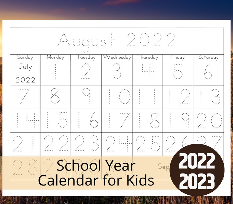 School Year Kid's Calendar 2022-2023 Kindergarten - Etsy