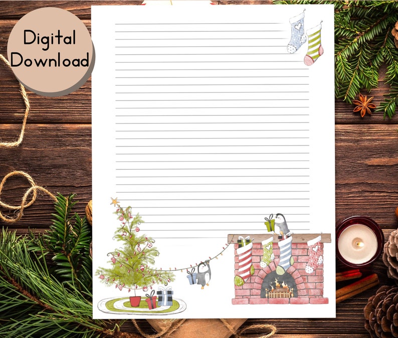 Christmas Stationery Printable Writing Paper With Fireplace Lined Paper ...