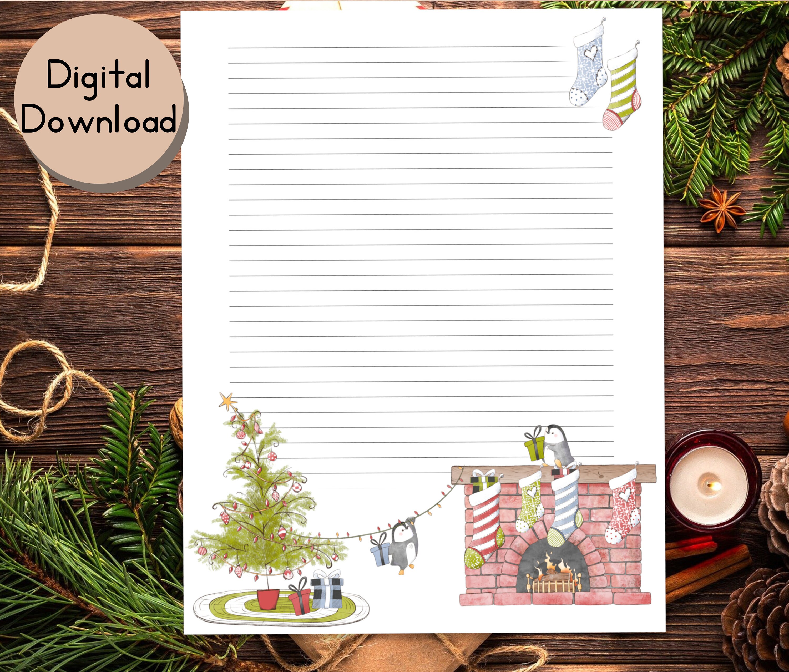 Christmas Stationery Printable Writing Paper With Fireplace Lined Paper ...