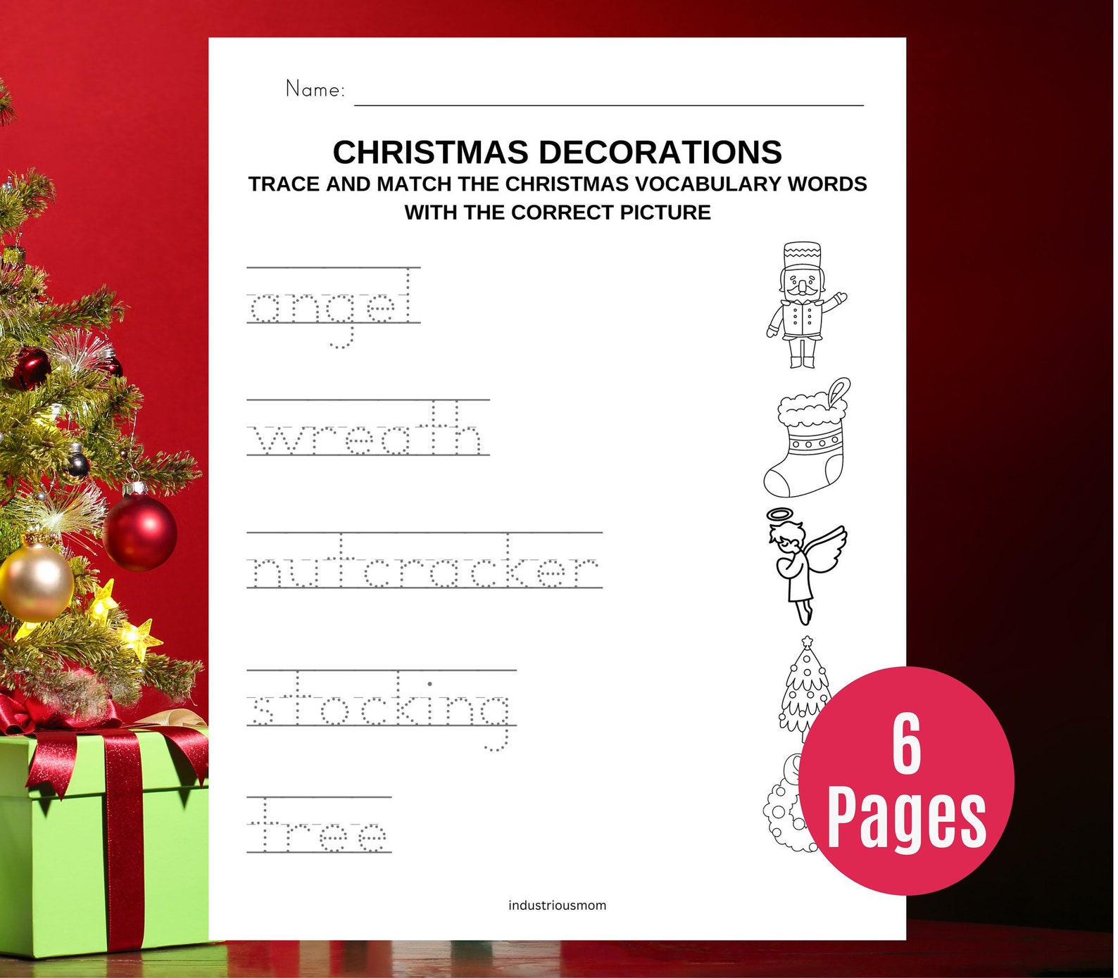 Christmas Tracing Words and Matching Pictures Printable Worksheets for ...