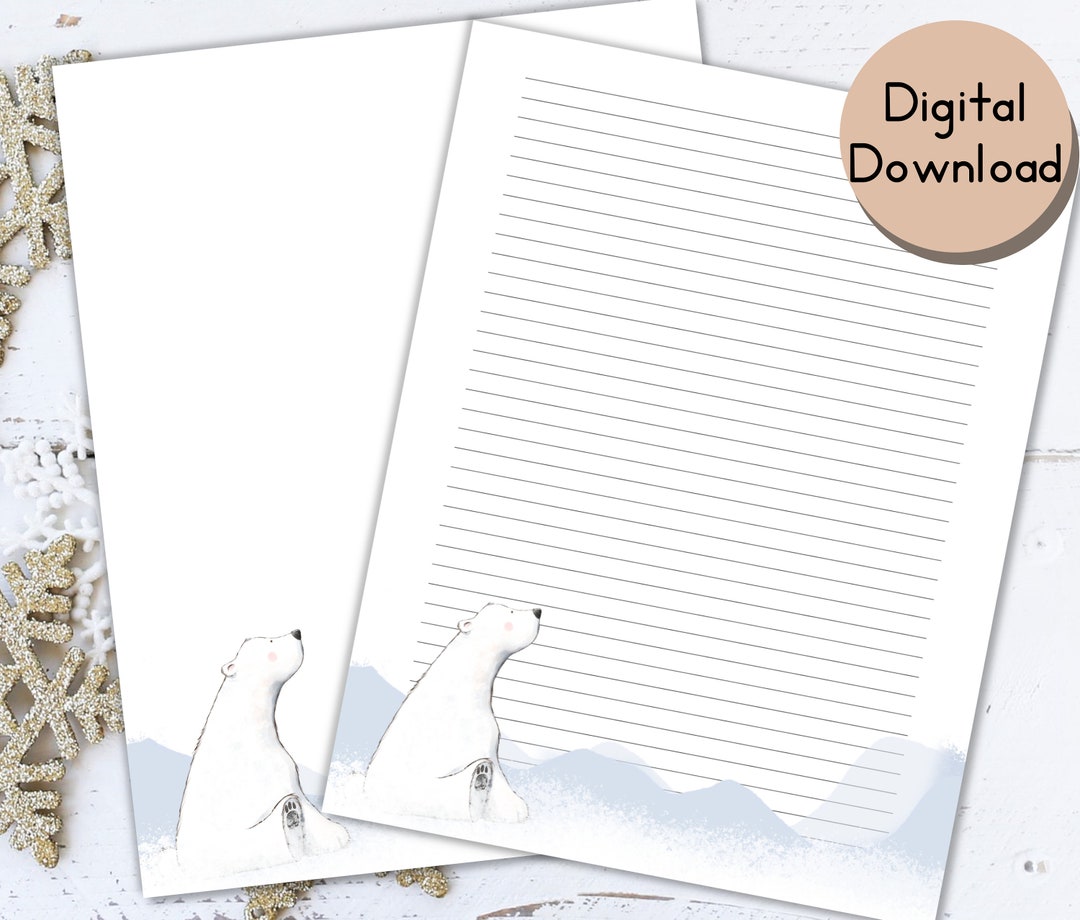 Winter Stationery Printable Writing Paper Polar Bear| Lined Paper ...