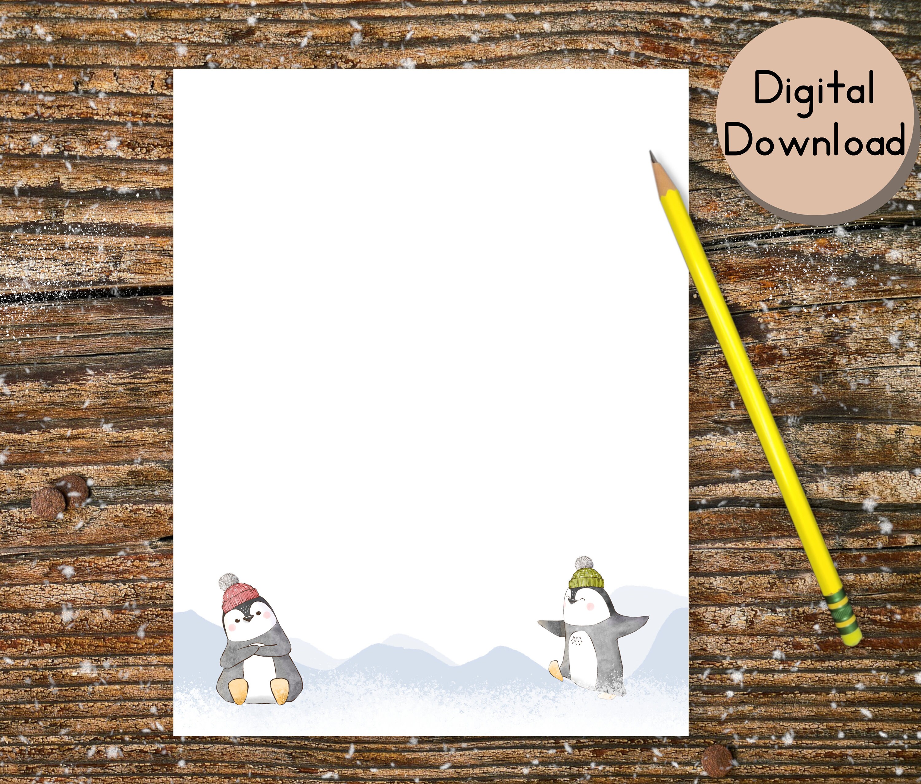 Winter Stationery Printable Writing Paper With Penguin| Lined Paper ...