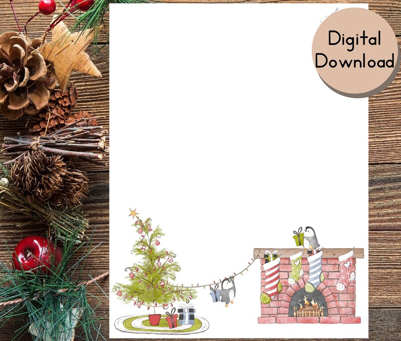 Christmas Stationery Printable Writing Paper With Fireplace Lined Paper ...
