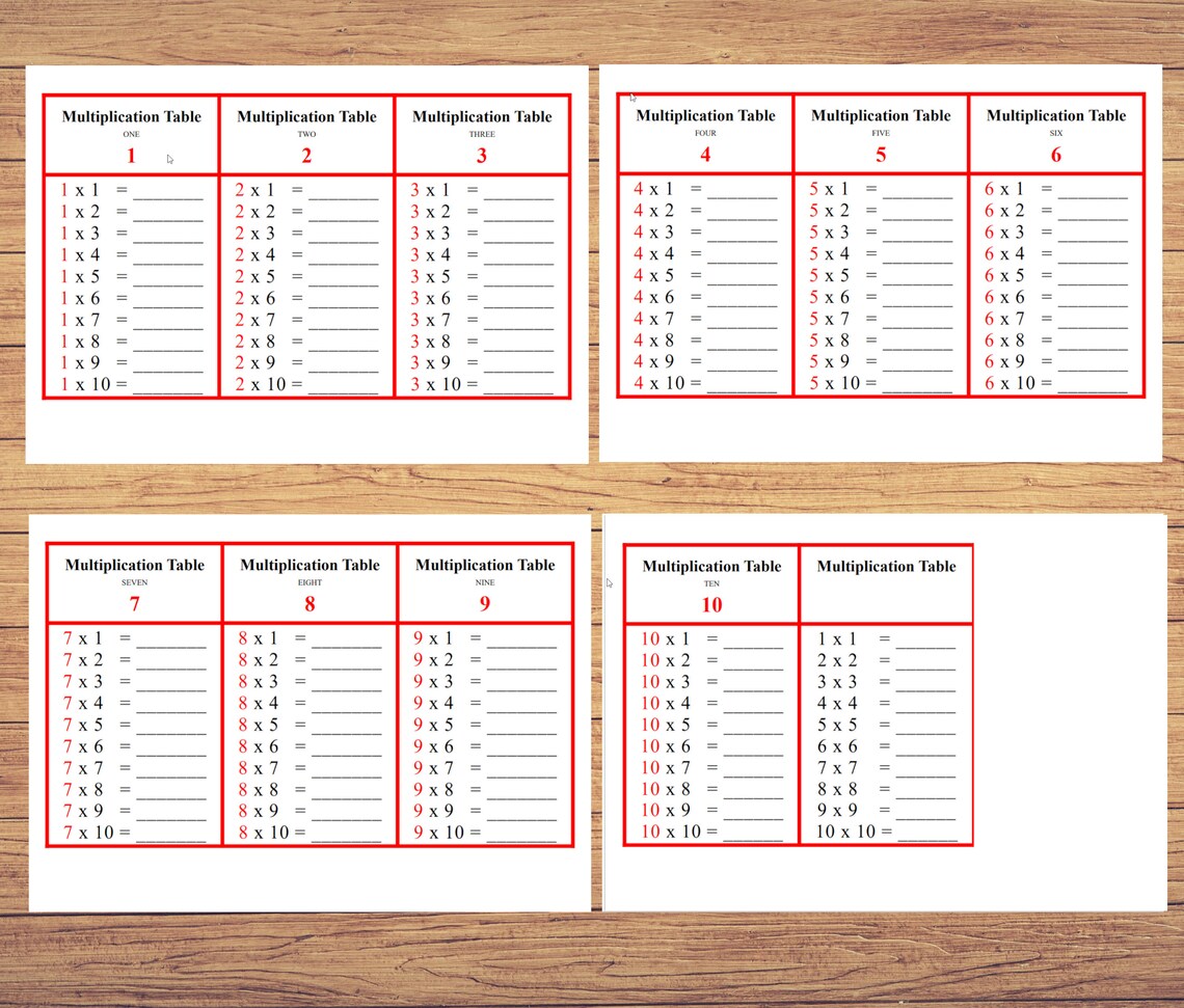 Bundle Multiplication Tables Numbers 1 to 10 Printable and Table Chart ...