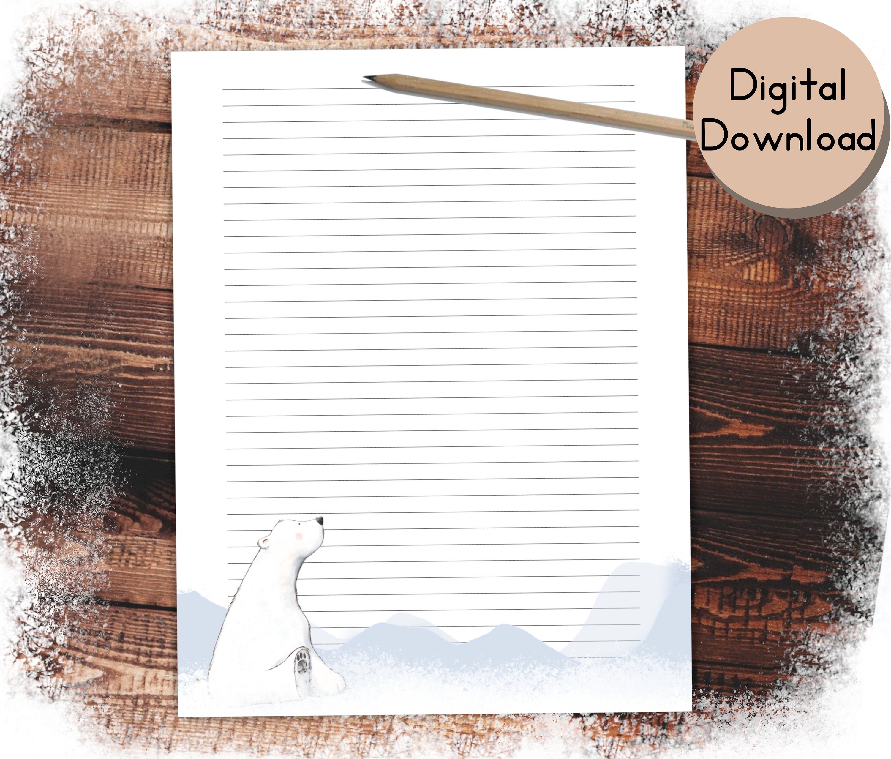Winter Stationery Printable Writing Paper Polar Bear| Lined Paper ...