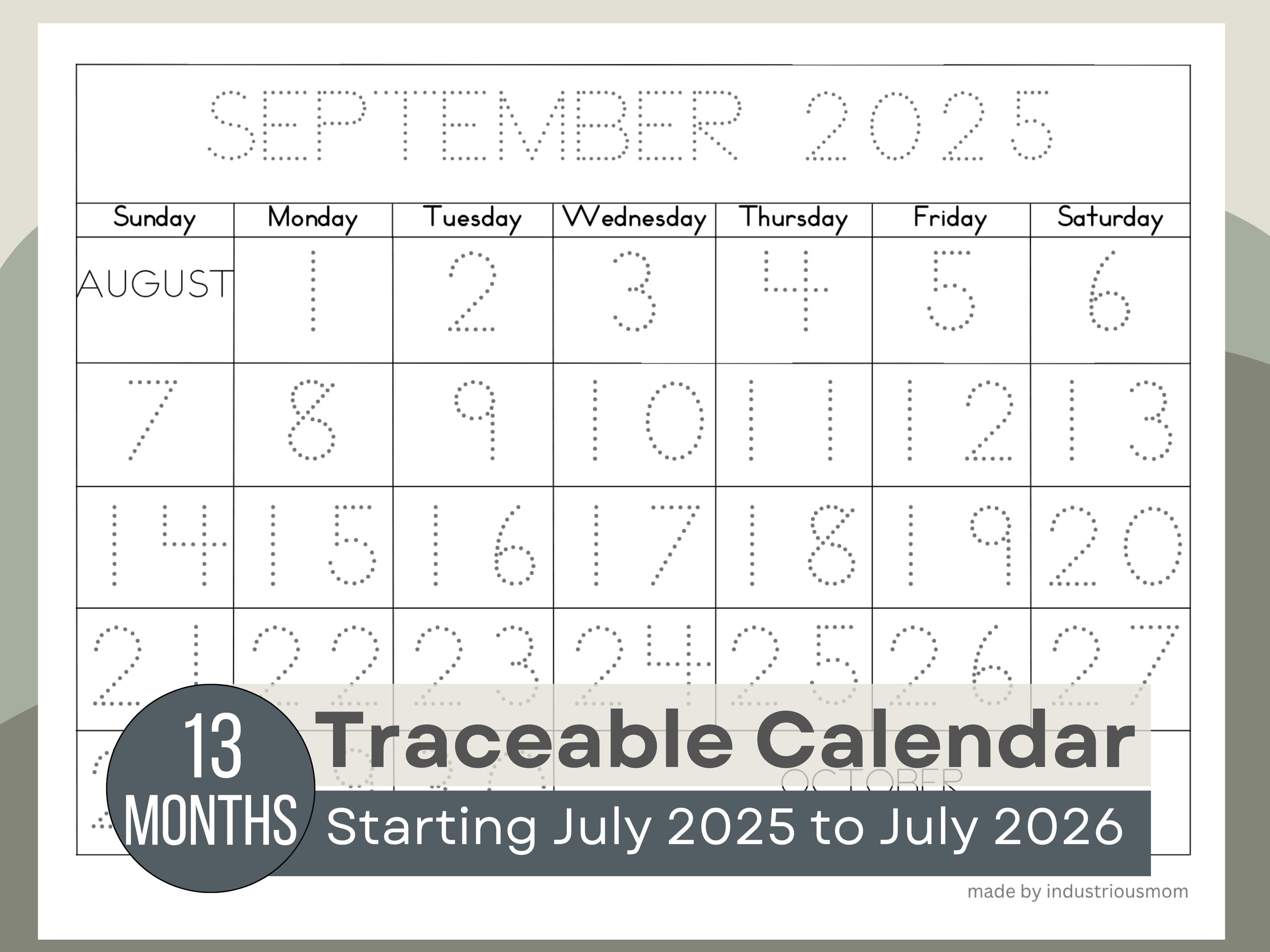 Printable Kids Calendar 2025-2026 – Traceable Monthly Pages for ...