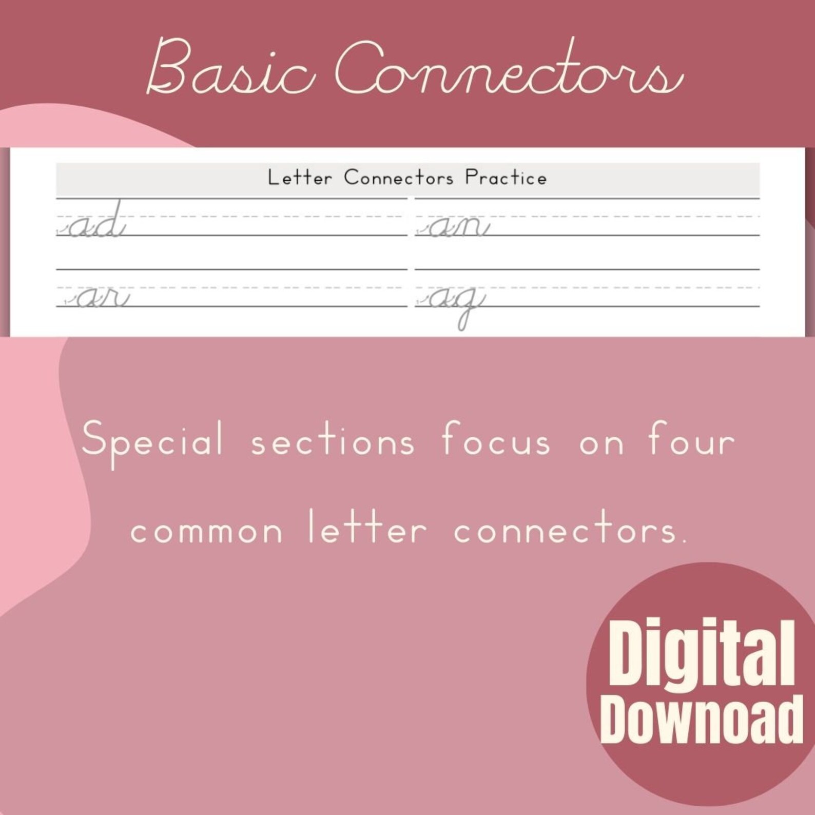 26-page Cursive Alphabet Practice Workbook: Letters, Connectors, Words ...