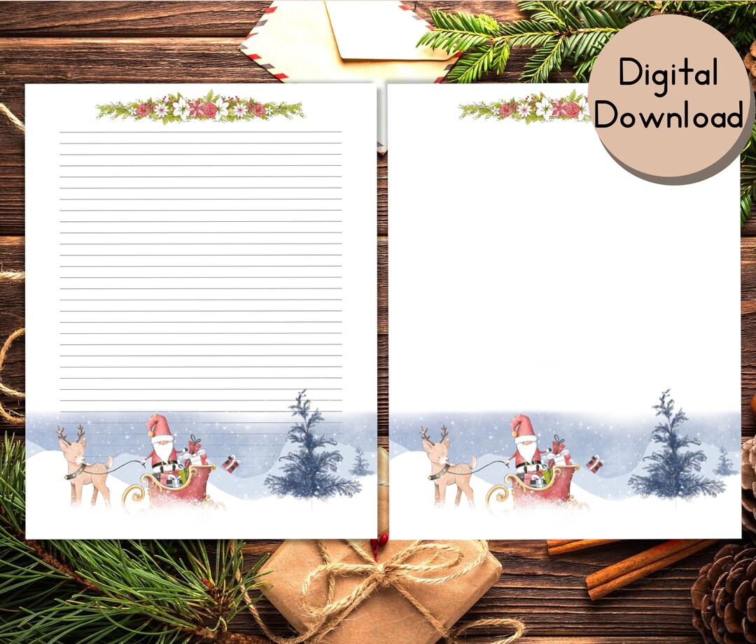 Christmas Stationery Printable Writing Paper With Santa Lined Paper ...